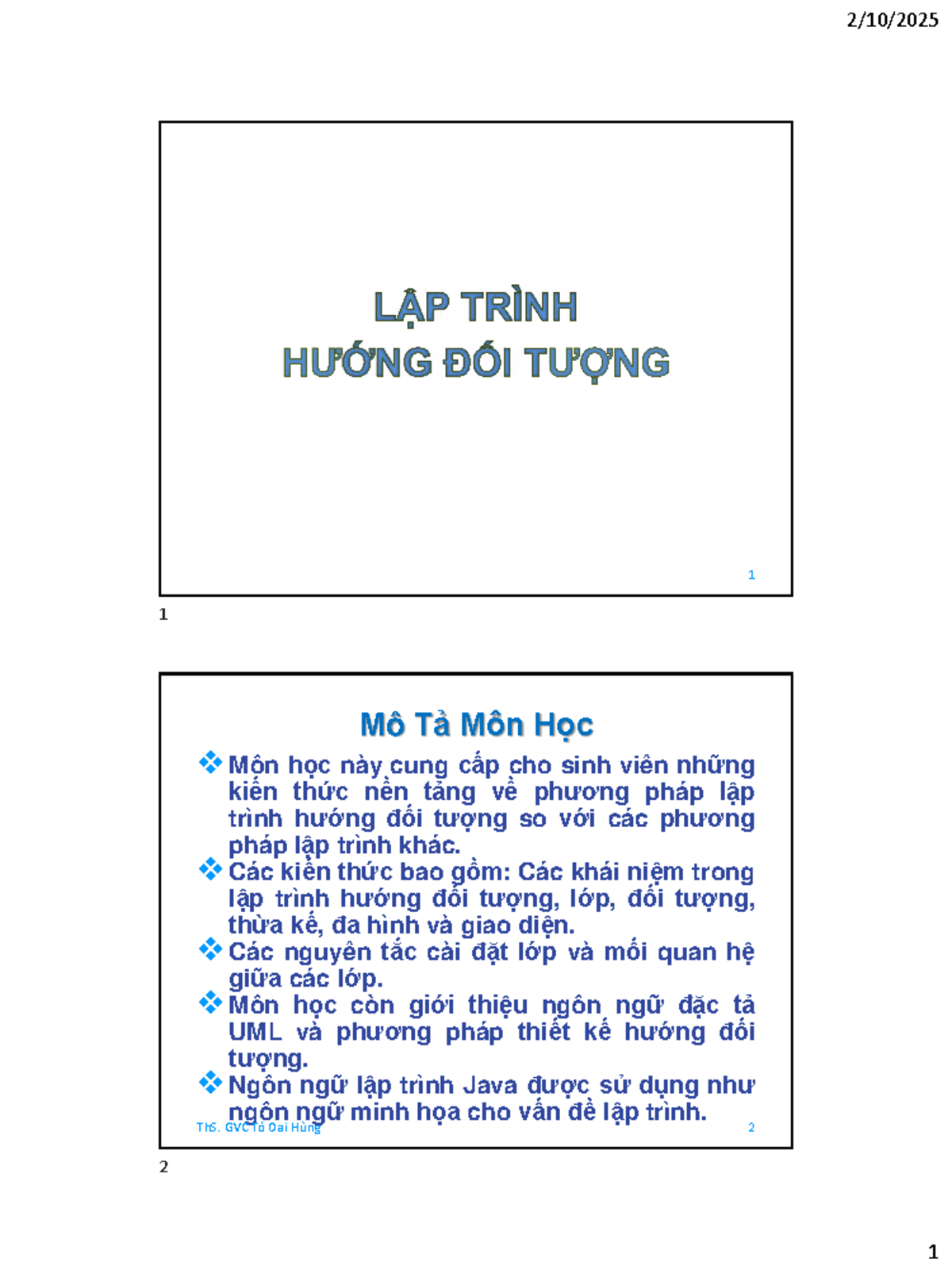 LẬP TRÌNH HƯỚNG ĐỐI TƯỢNG 1: Chương 1 - Giới Thiệu Ngôn Ngữ Java - Studocu