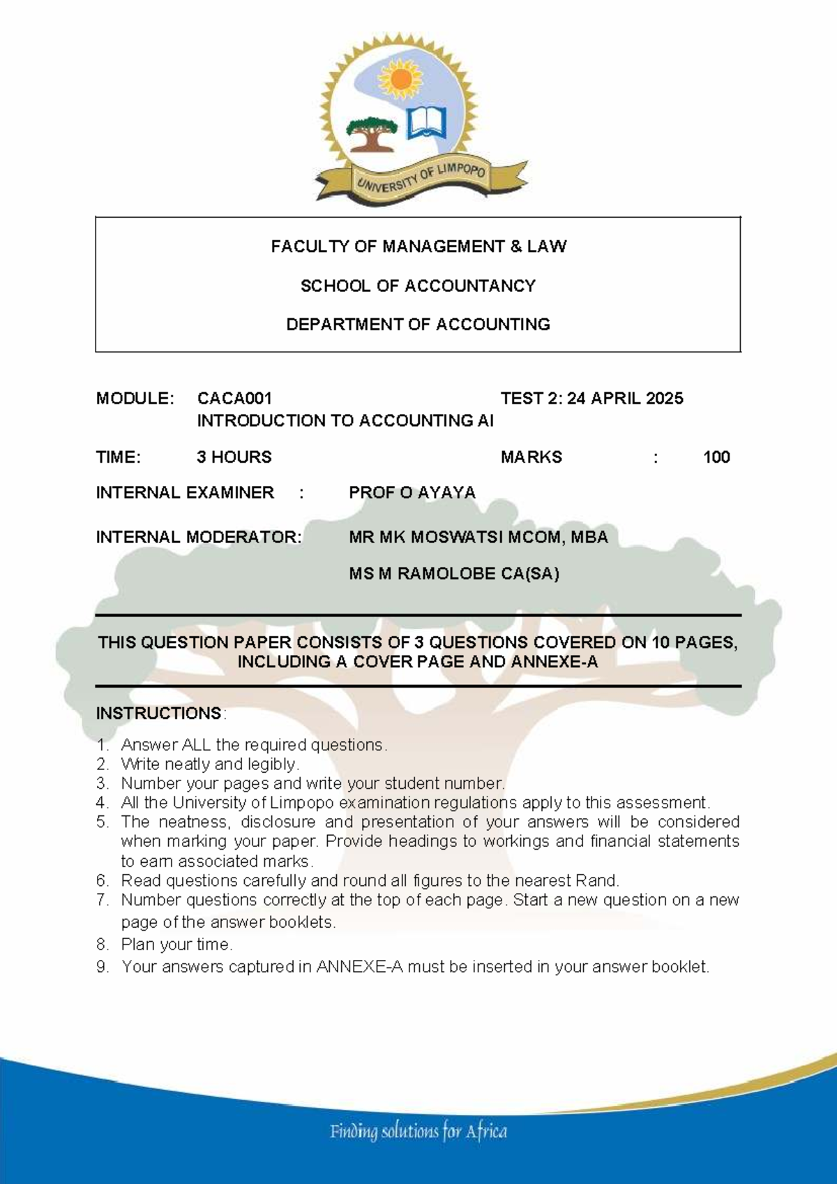 CACA001: INTRODUCTION TO ACCOUNTING IA TEST 2 - April 24, 2025 - Studocu