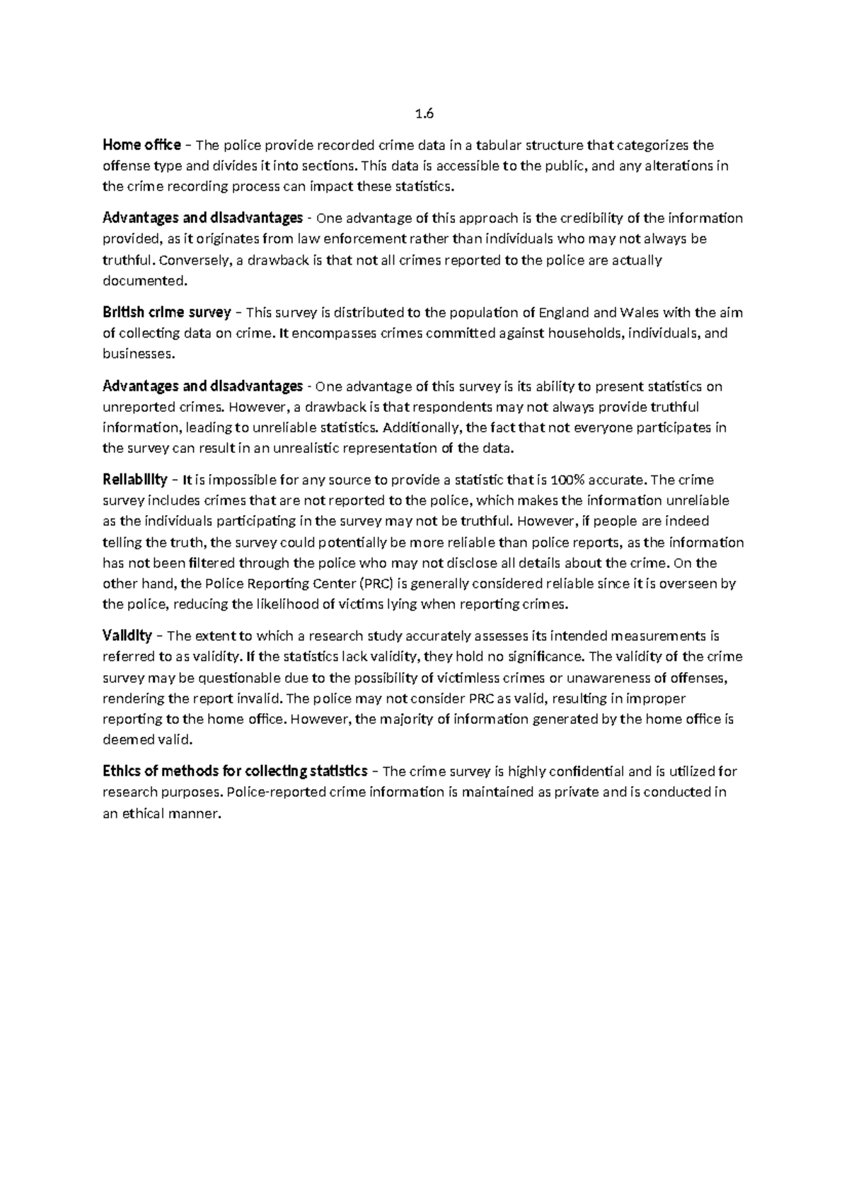 Criminology Unit 1 Notes for AC 1.6: Crime Data Analysis and Ethics ...
