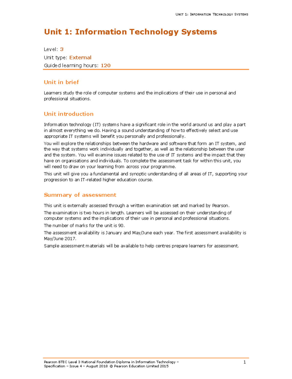 Unit 01: IT Systems Overview for BTEC Level 3 Diploma - Studocu