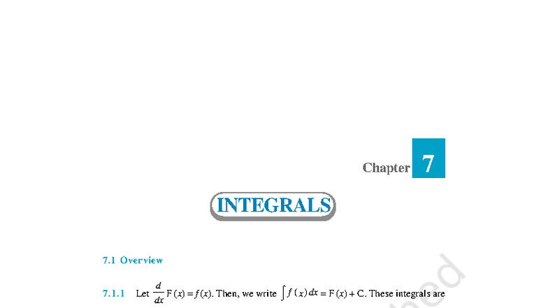 Chapter 7: INTEGRALS - Overview and Properties (LEEP207) - Studocu