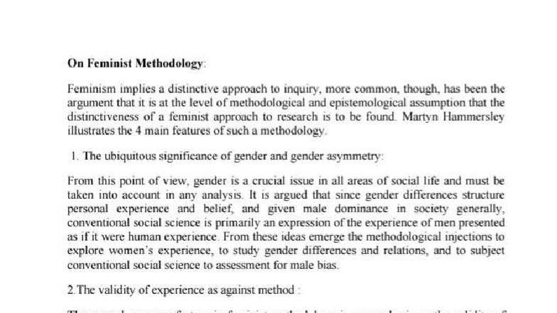 Feminist Methodology: Key Features and Assessment (Feminist 2) - Studocu