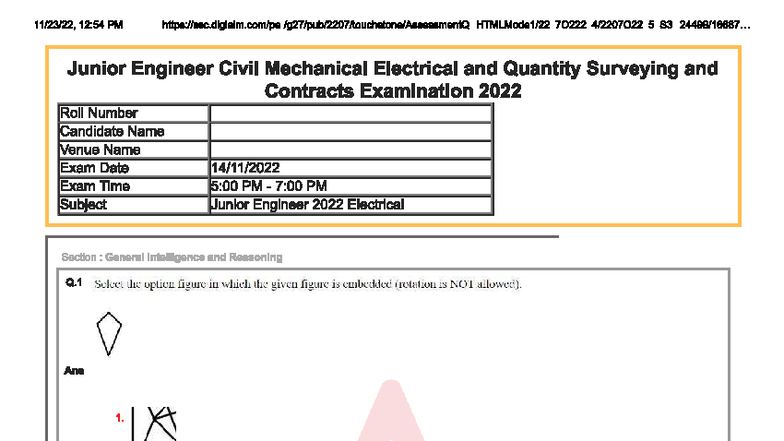 Junior Engineer Exam 2022: Electrical Engineering Questions - Studocu