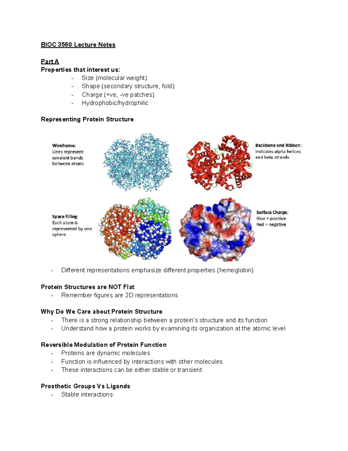 BIOC 3560 Lecture Notes: Protein Structure and Function Insights - Studocu