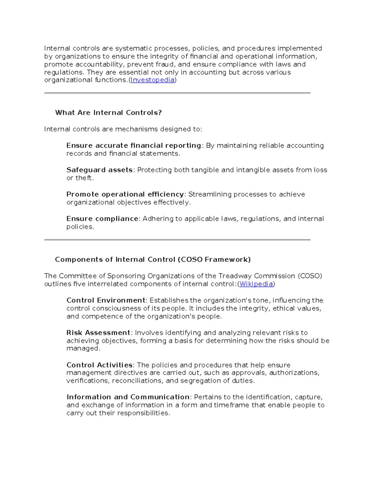 Internal Control Review Summary - 023232 Insights and Framework - Studocu