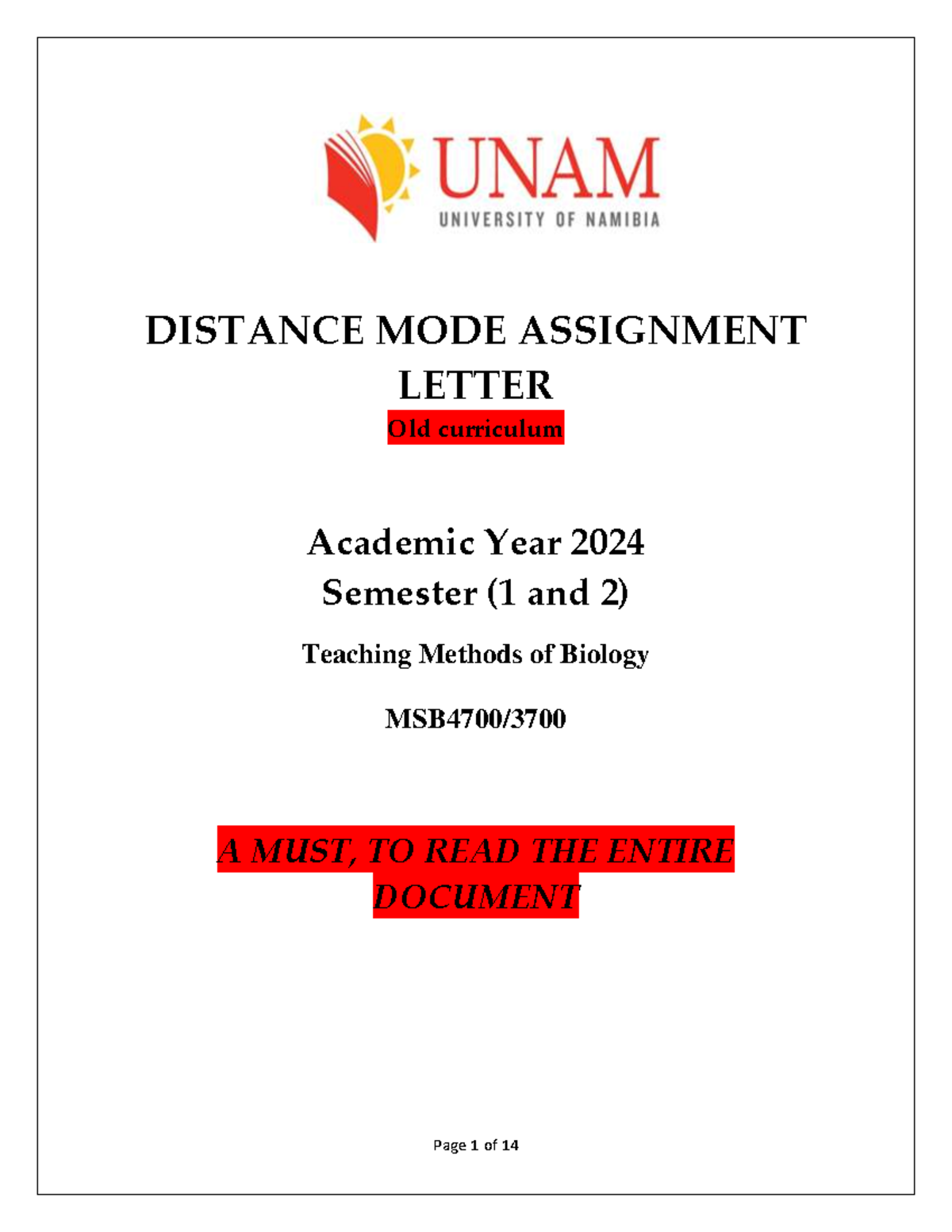 MSB4700 Distance Education Assignments Overview for Biology 2024 - Studocu