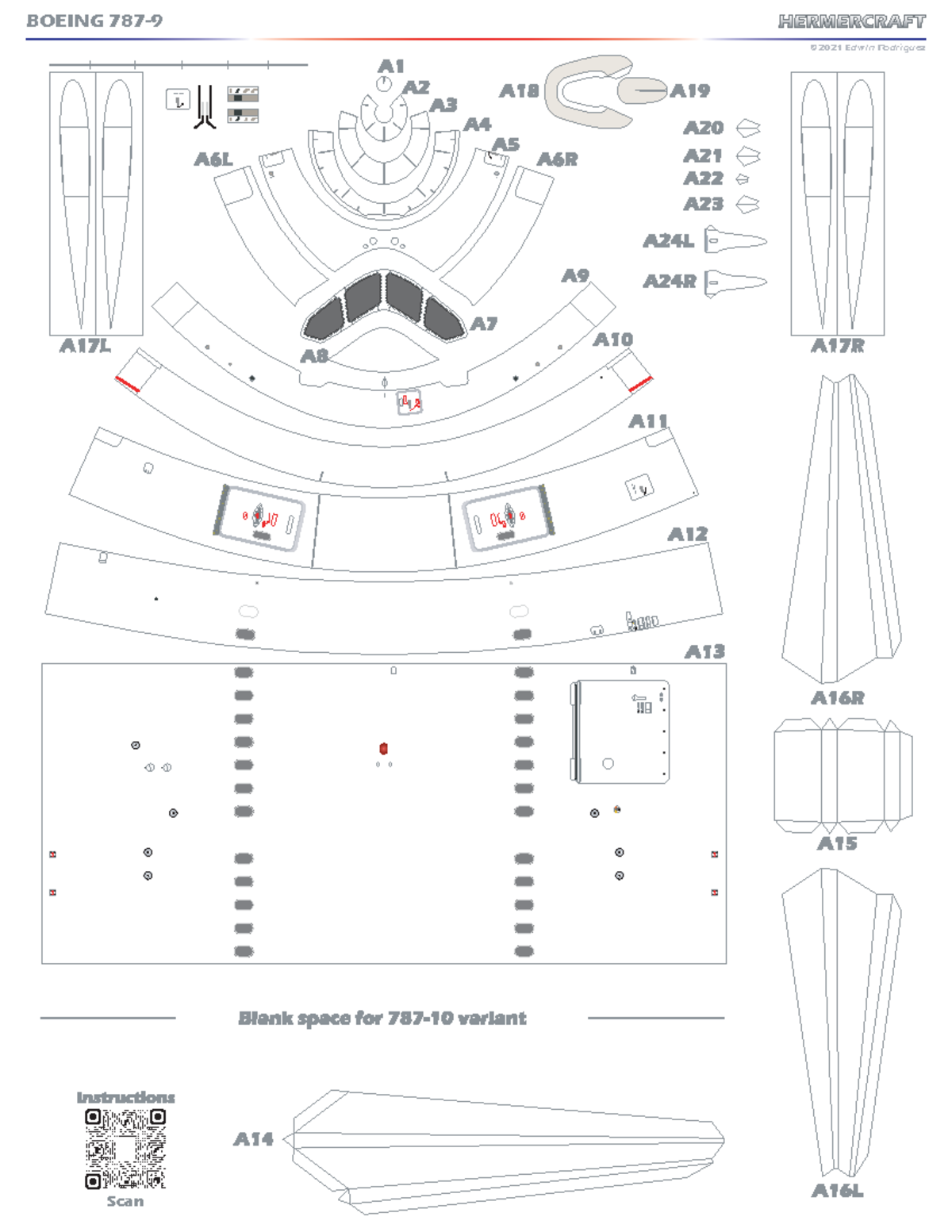 Boeing 787-9 White RR - Modelo de papercraft para armar - © 2021 Edwin ...