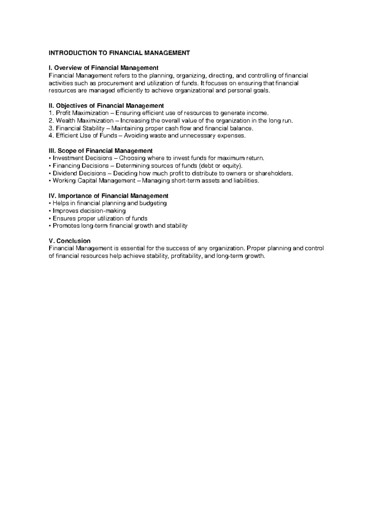 Introduction to Financial Management (FIN 101) Lecture Notes - Studocu