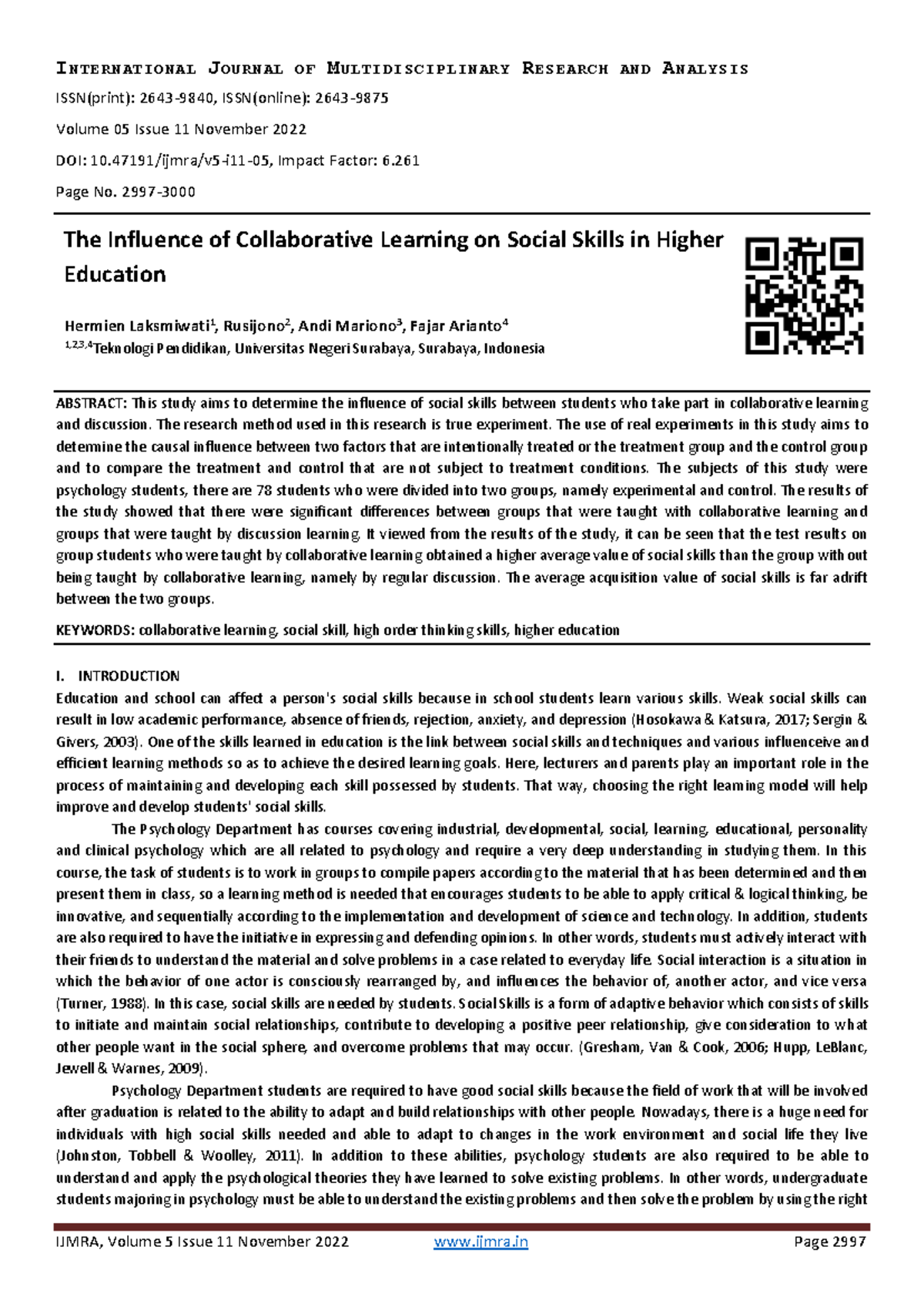 The Impact of Collaborative Learning on Social Skills in Higher Ed ...