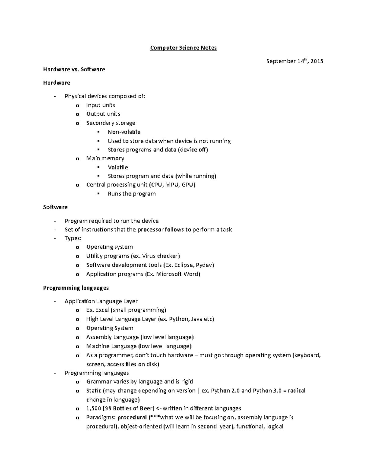 Computer Science Notes - Computer Science Notes September 14th, 2015 ...