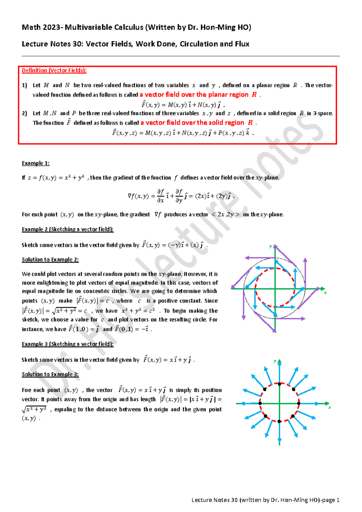 Math 2023-L30: Lecture Notes on Vector Fields, Work, and Flux - Studocu