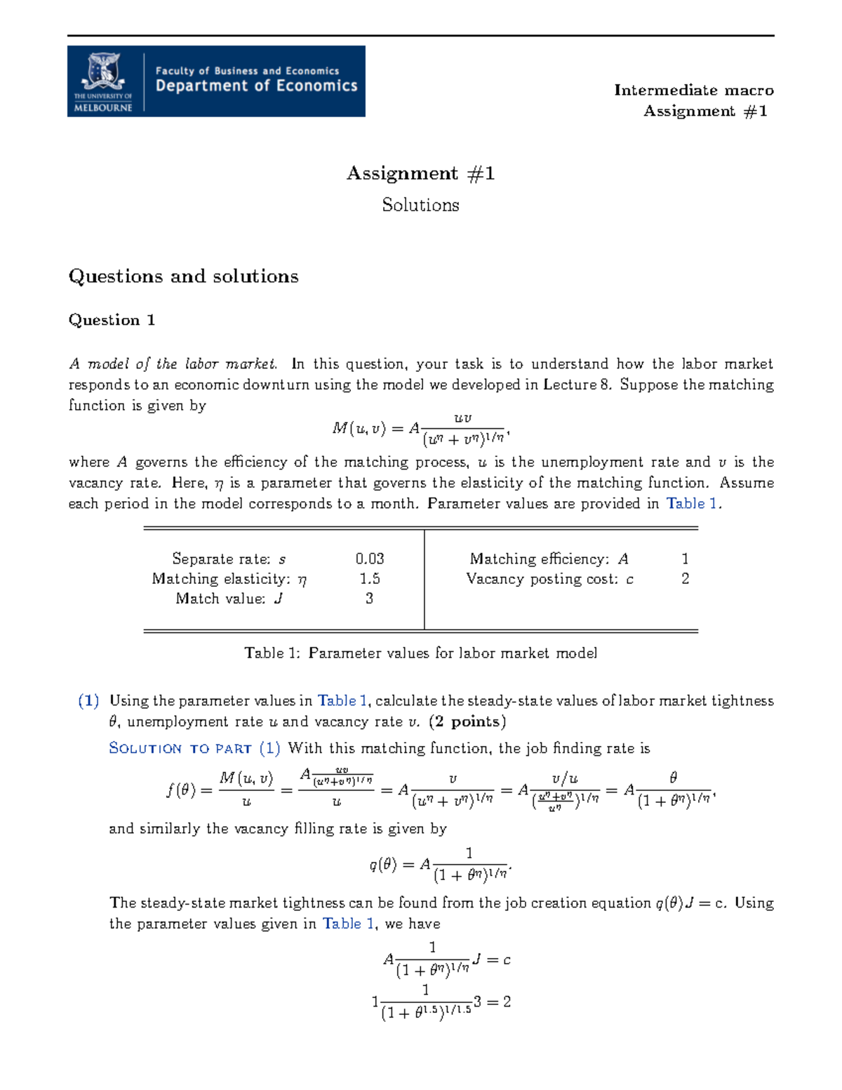 Intermediate Macro (Econ 210) Assignment 1 Solutions and Analysis - Studocu