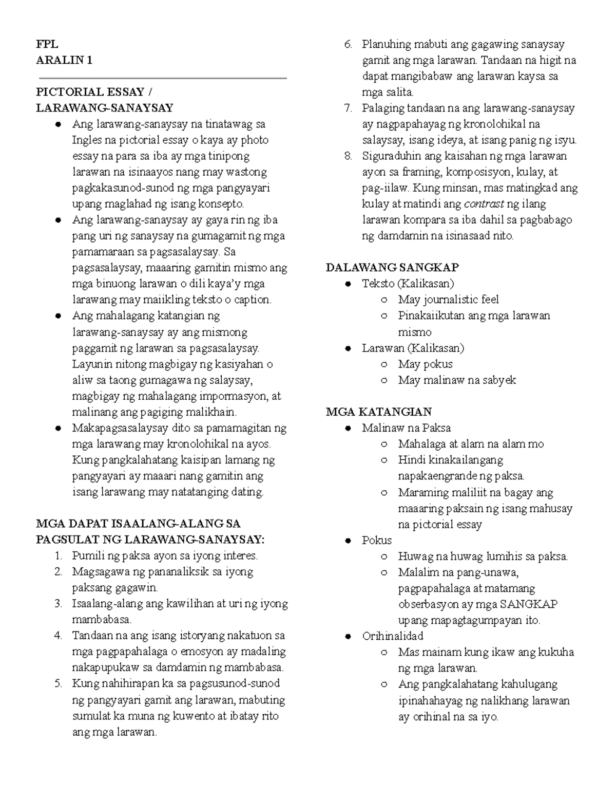 FPL - Filipino sa Piling Larang Q4: Pictorial Essay & Reflective Essay ...