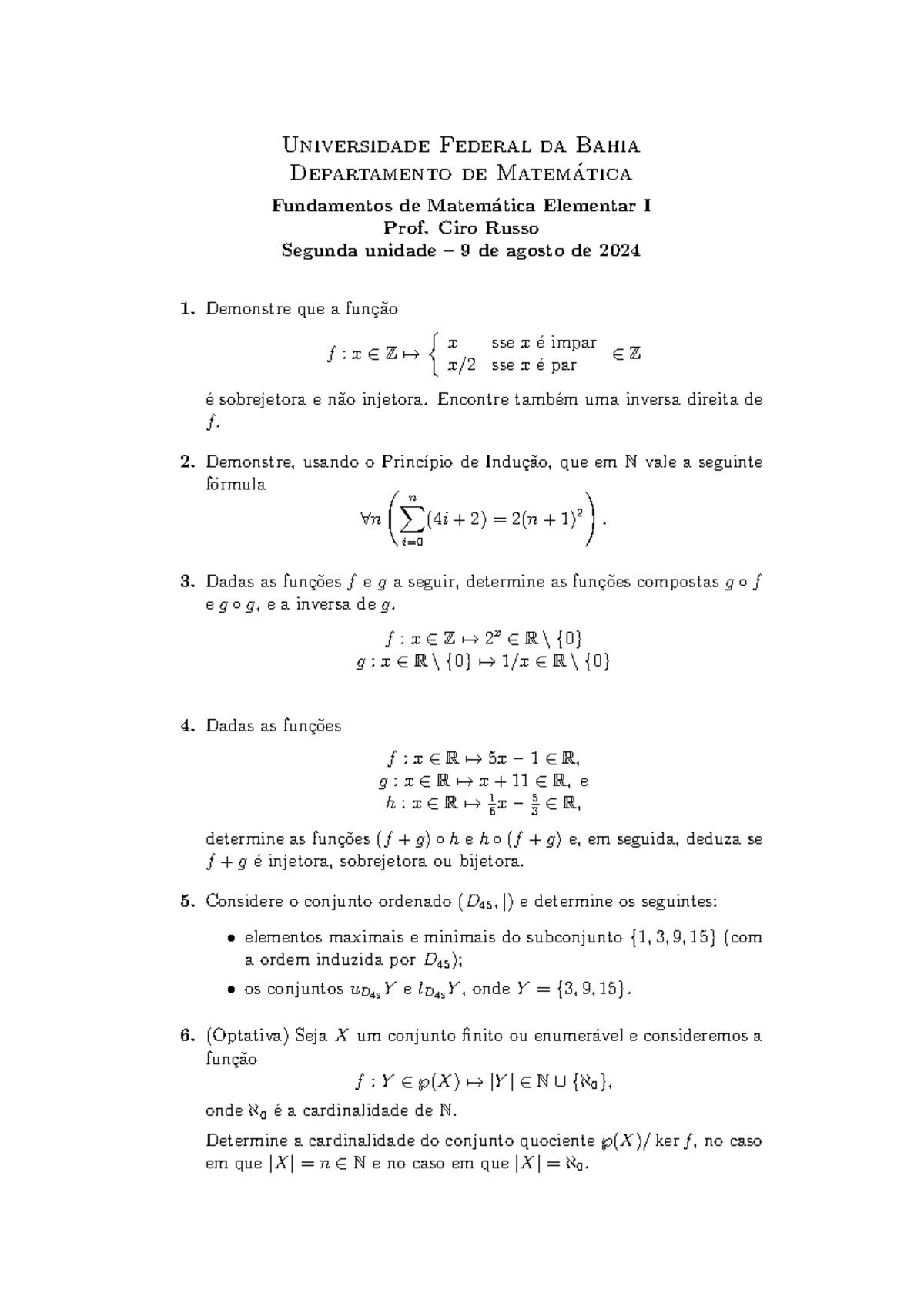 Prova 2.2a 2024 - Fundamentos de Matemática Elementar I - Studocu