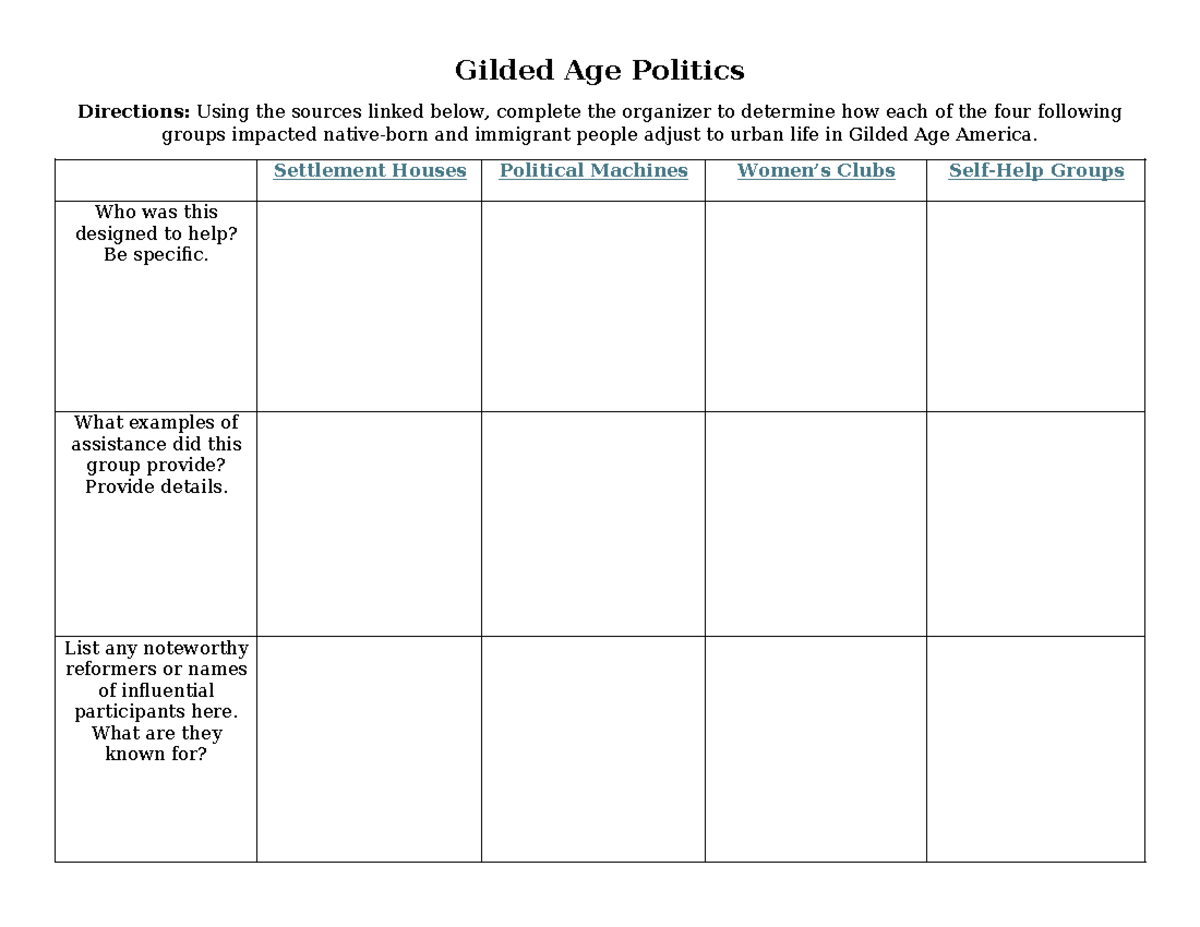 6-11 Gilded Age Politics Chart - Gilded Age Politics Directions: Using ...