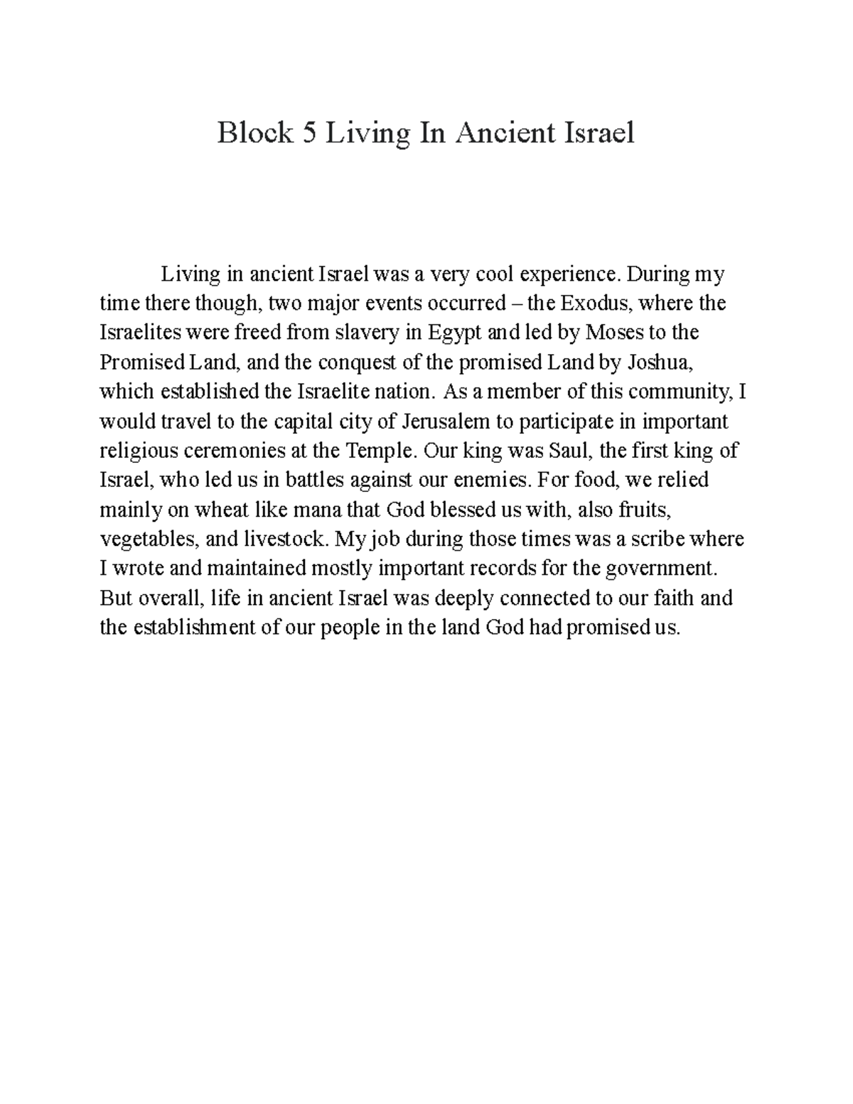 Living In Ancient Israel - Block 5 Living In Ancient Israel Living in ...