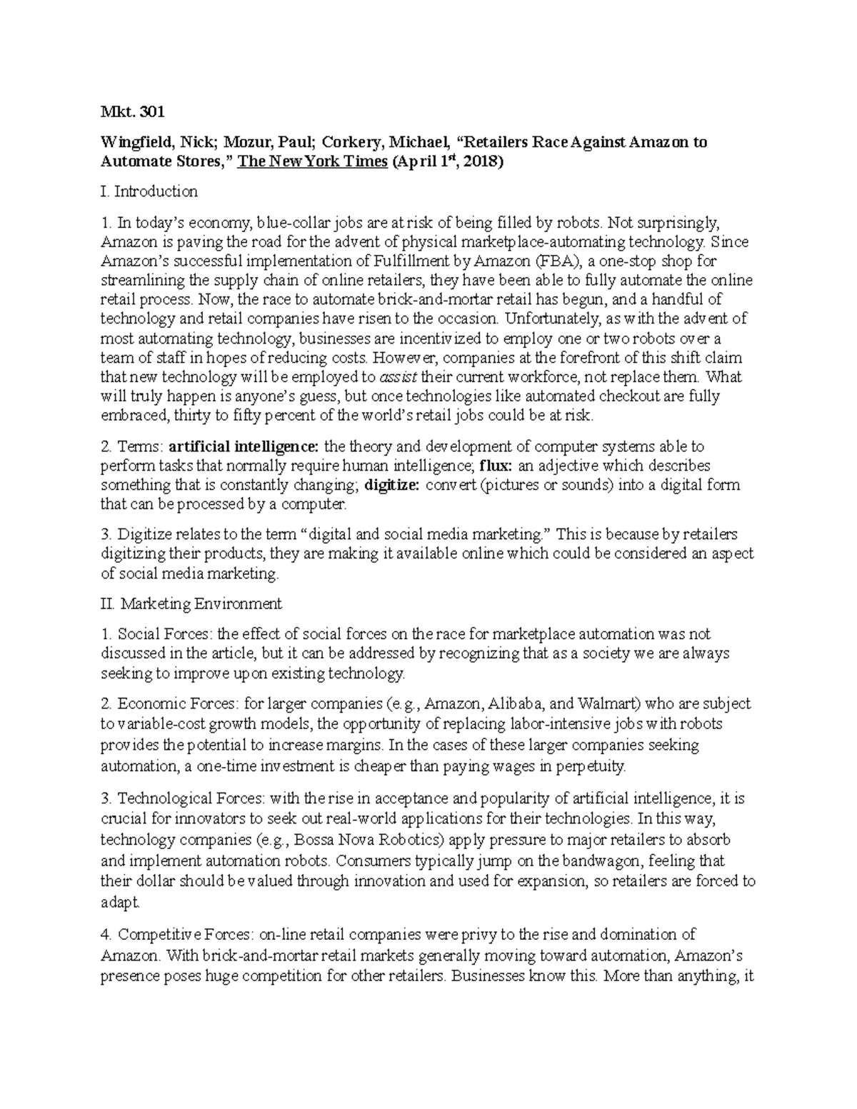 Environmental Scan DOC - Mkt. 301 Wingfield, Mozur, Corkery, Michael ...