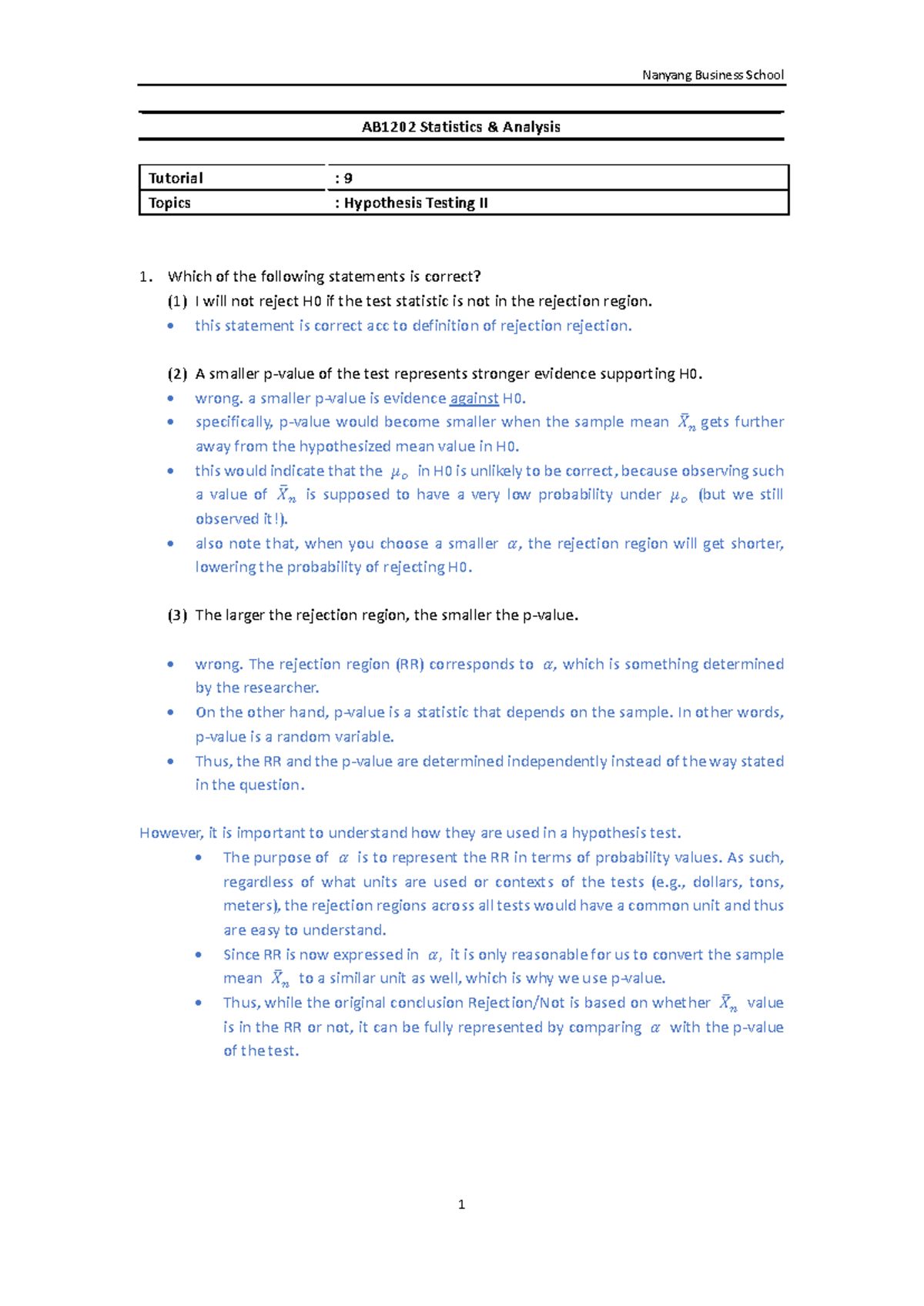 Tutorial 9 (done) - AB1202 Statistics & Analysis Tutorial : 9 Topics ...