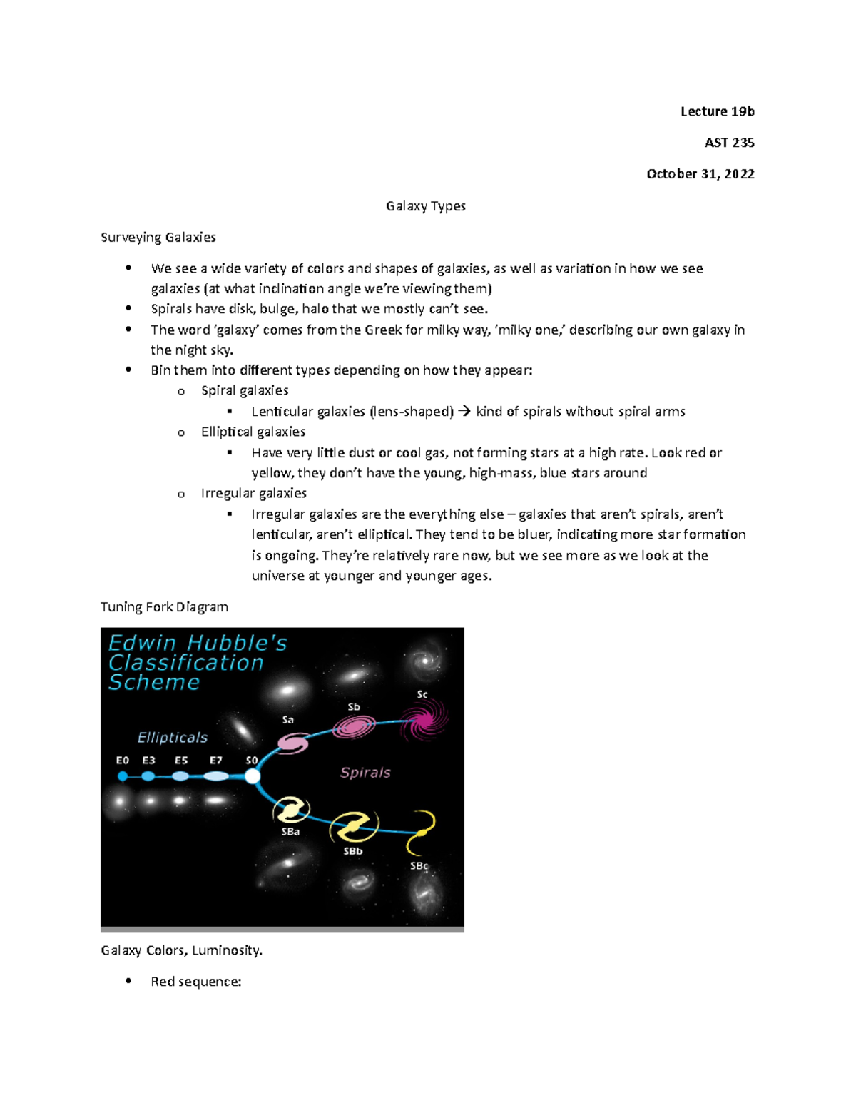 19b Types of Galaxies - Notes from the professor's slides. - Lecture ...