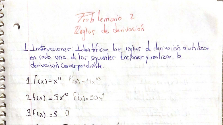 Problemario 2: Reglas de Derivación y Ejercicios de Cálculo - Studocu