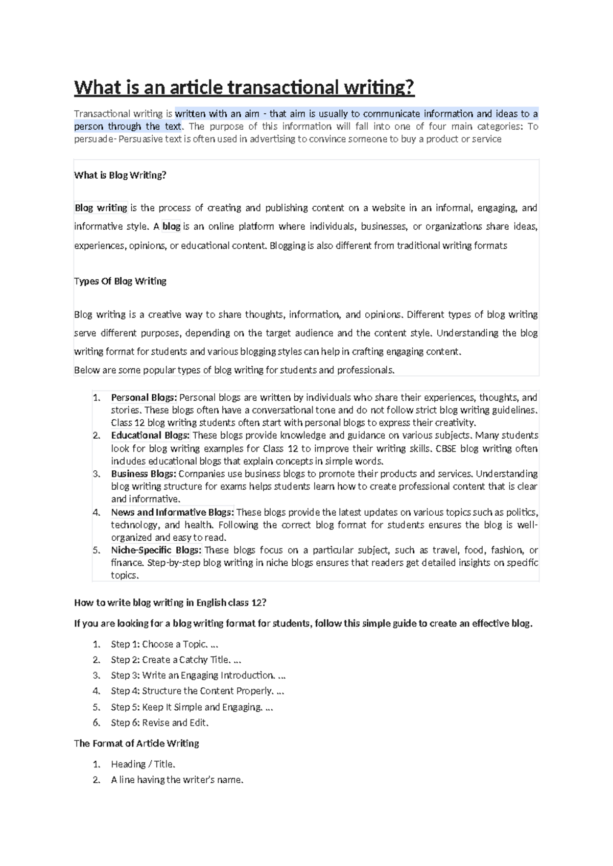 Transactional Writing: Understanding Its Types and Formats for Class 12 ...