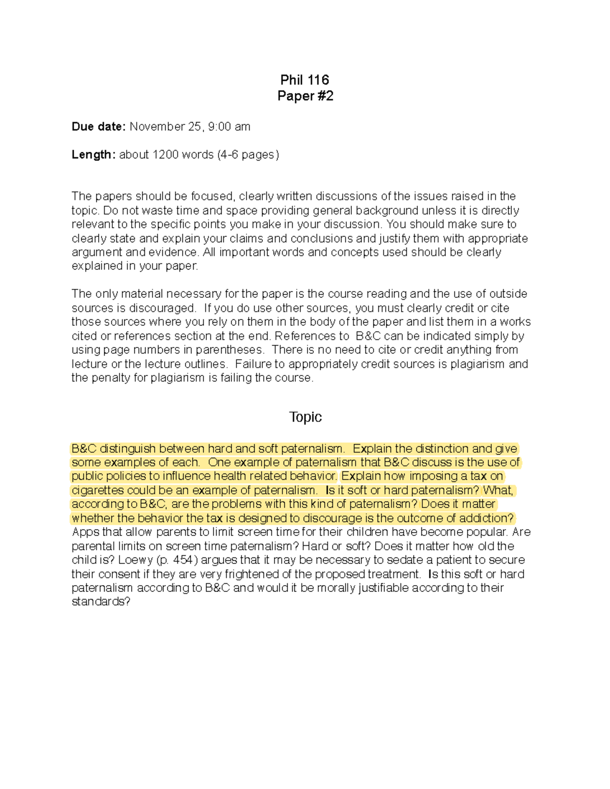 Paper #2 - Assignement - Phil 116 Paper Due date: November 25, 9:00 am ...