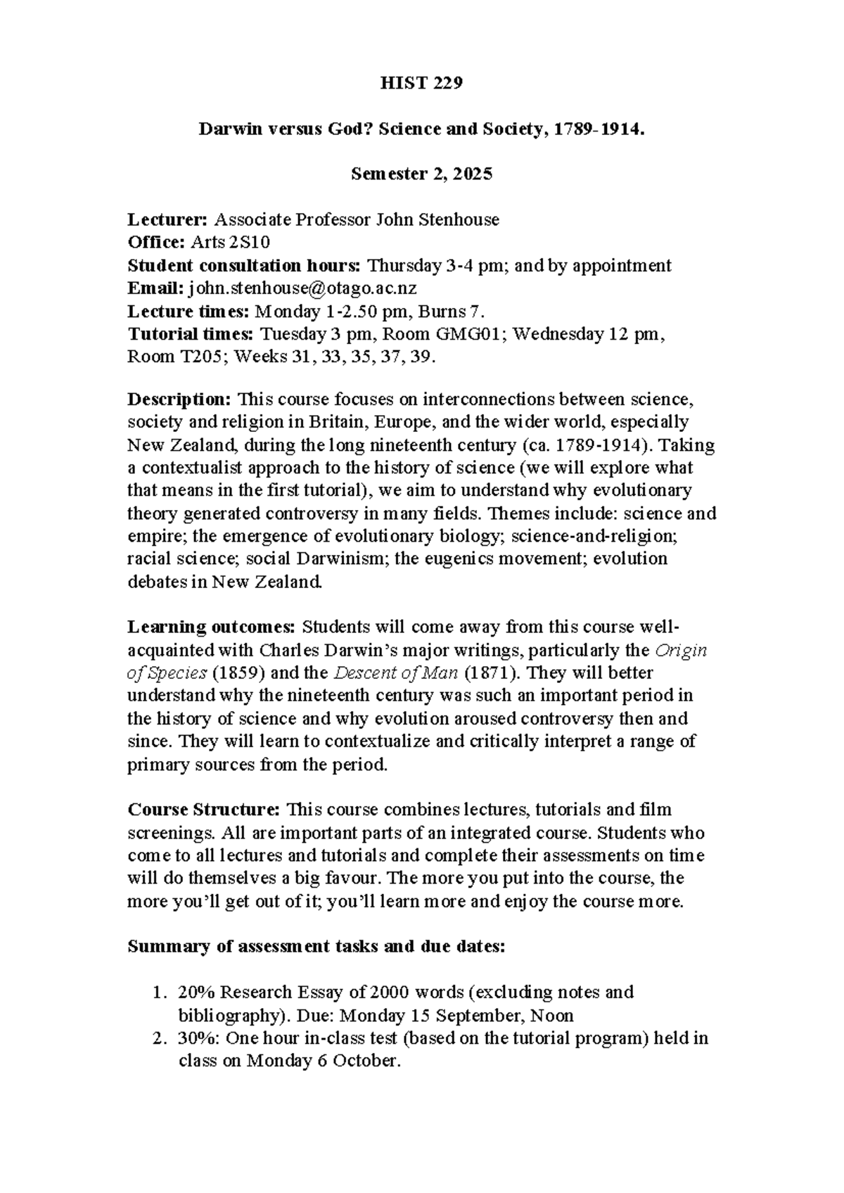 HIST 229 Course Book: Darwin, Science, and Society in 19th Century ...