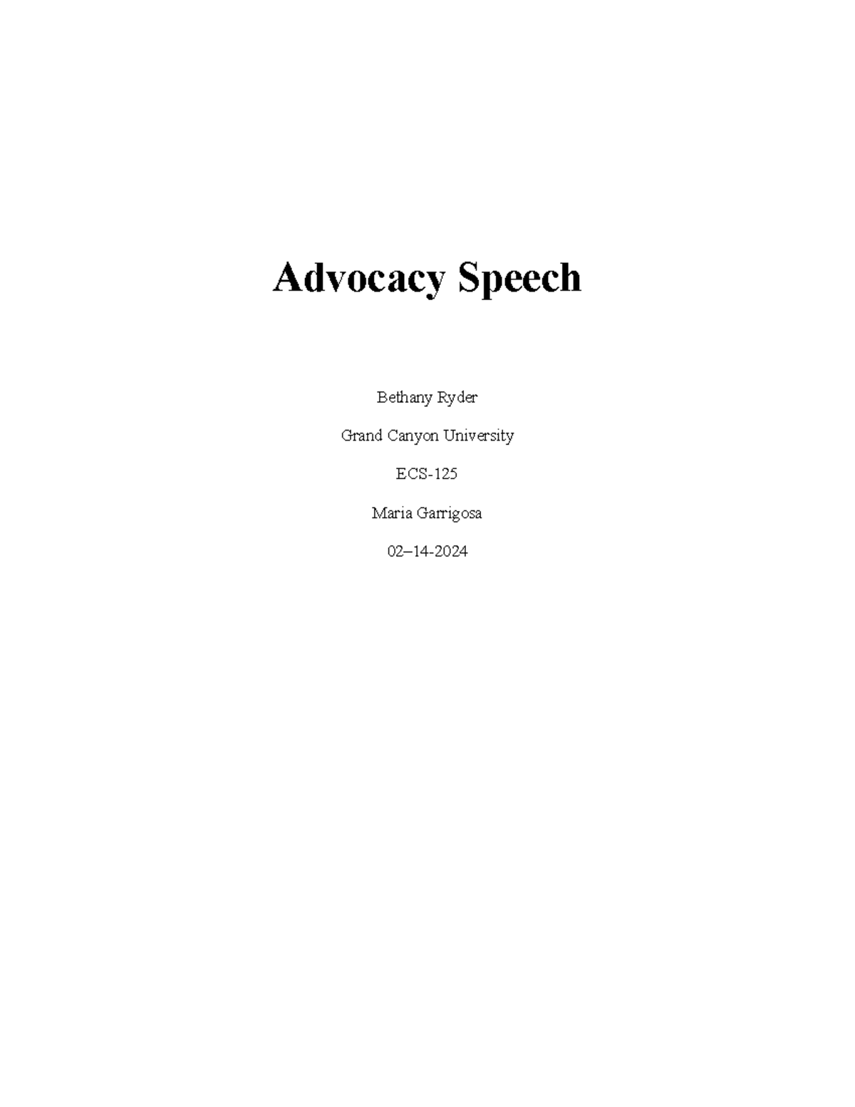ECS Advocacy Speech on Classroom Size by Bethany Ryder - Studocu