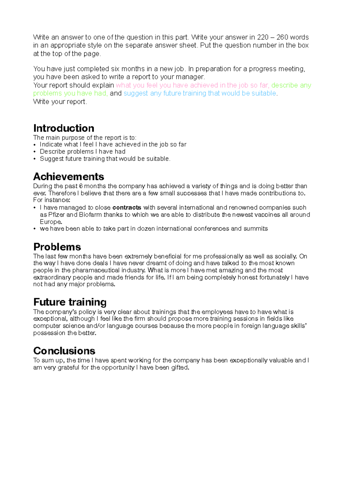 How to write a report CAE - Write an answer to one of the question in ...