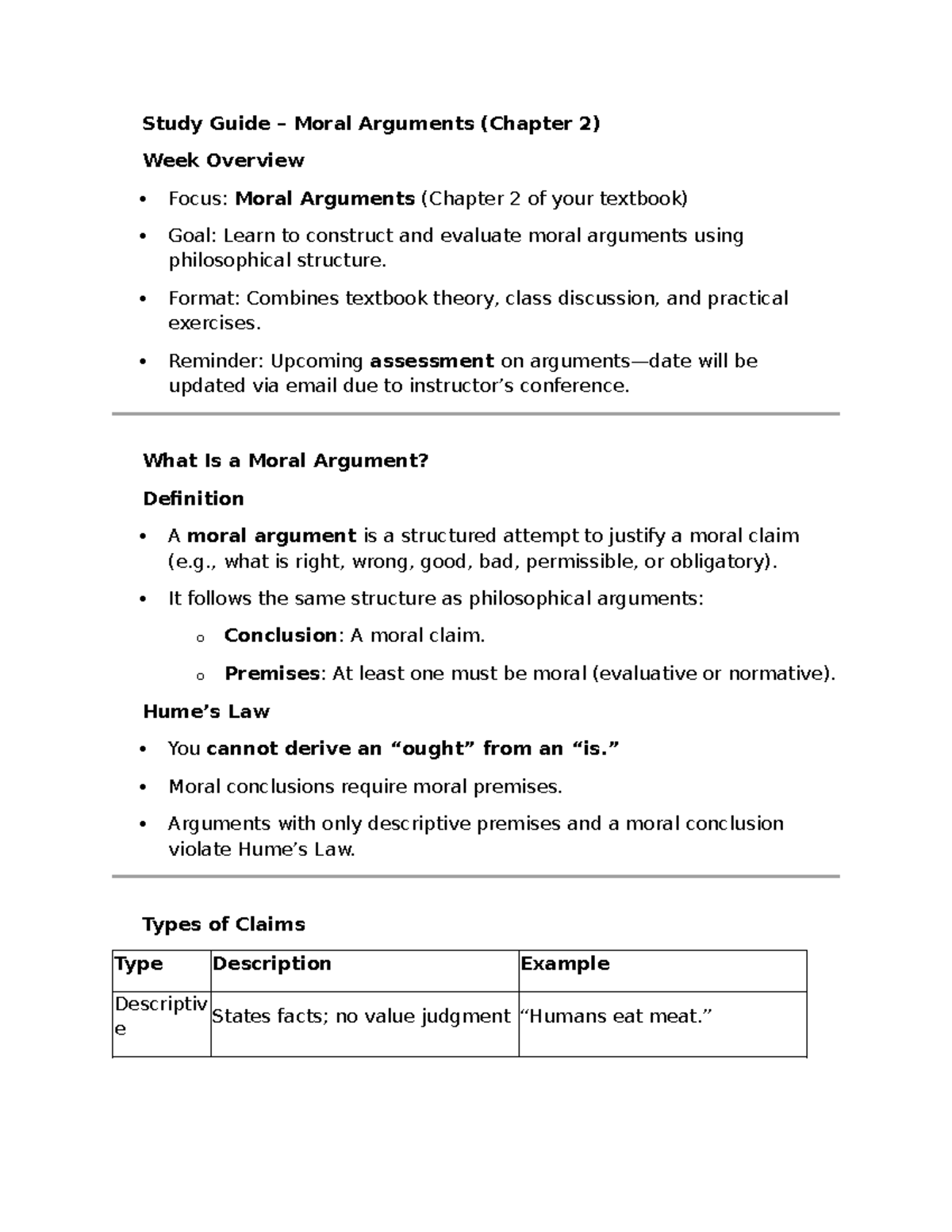 Moral Arguments Study Guide (PHIL 101) - Chapter 2 Overview - Studocu