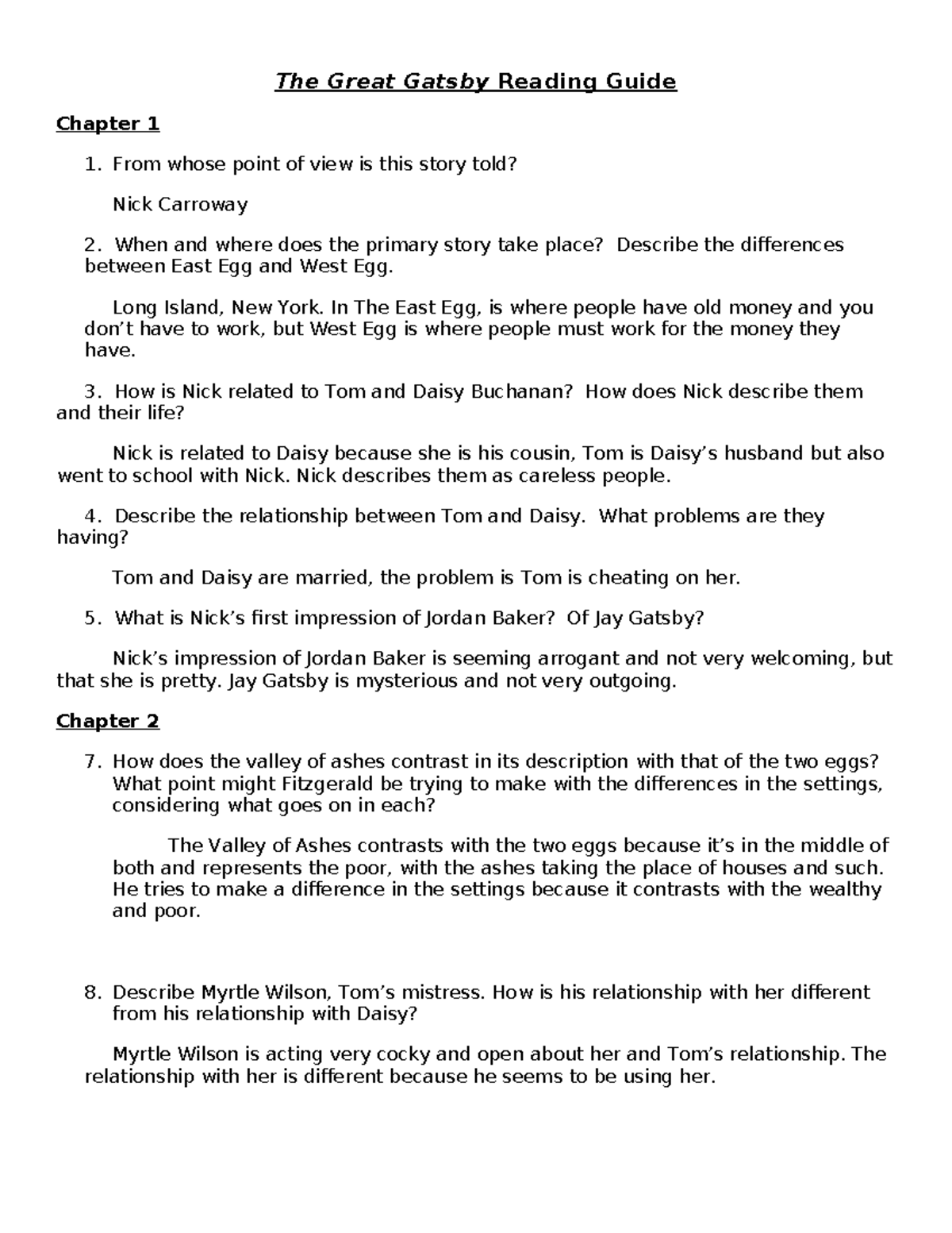 The+Great+Gatsby+Reading+Guide - The Great Gatsby Reading Guide Chapter ...