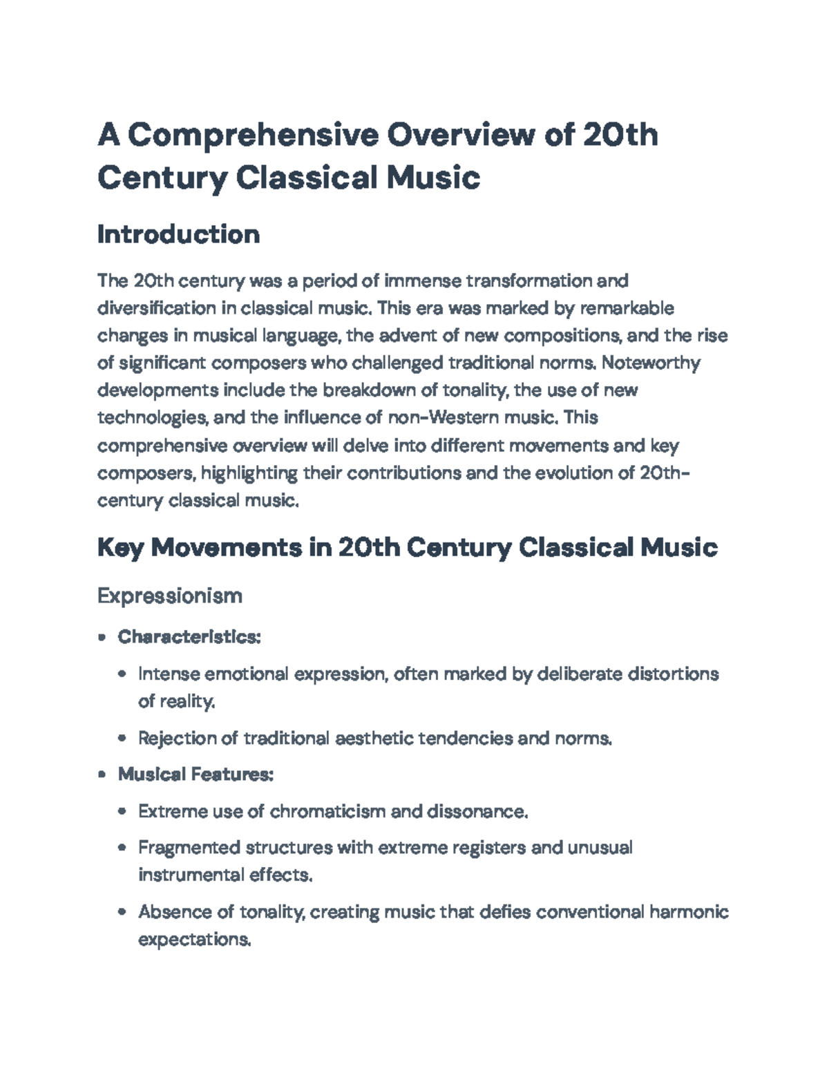 20th Century Classical Music Movements & Key Composers Overview - Studocu