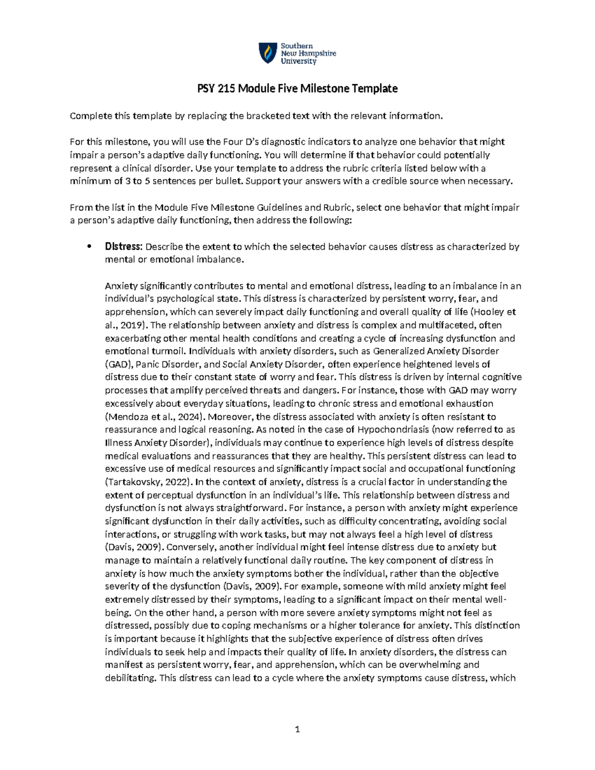 PSY 215 Module Five Milestone Template - PSY 215 Module Five Milestone ...