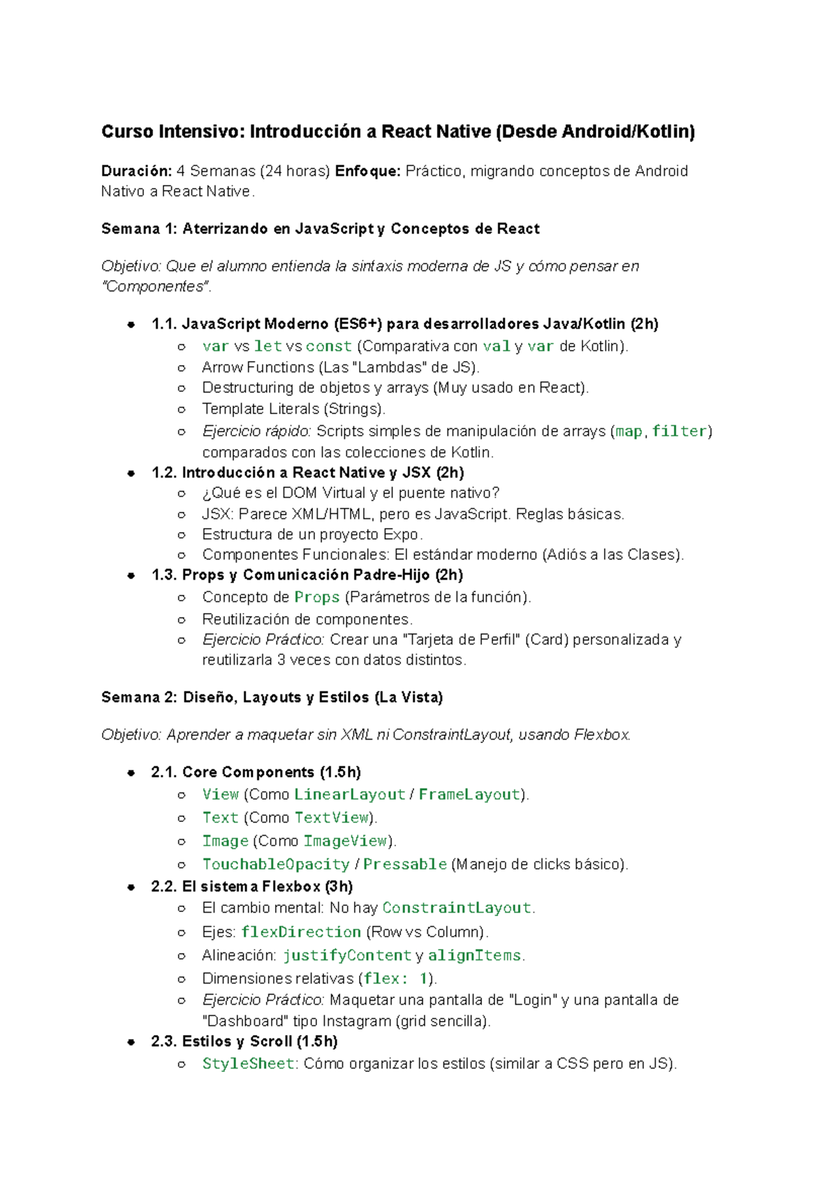Curso Intensivo: Introducción a React Native (4 Semanas Prácticas) - Studocu
