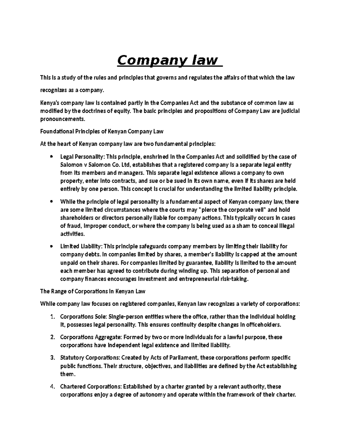 Introduction to company law - Company law This is a study of the rules ...