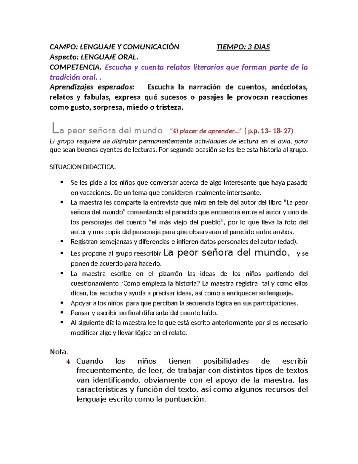 CAMPO: LENGUAJE Y COMUNICACIÓN - Actividades sobre "La Peor Señora del ...