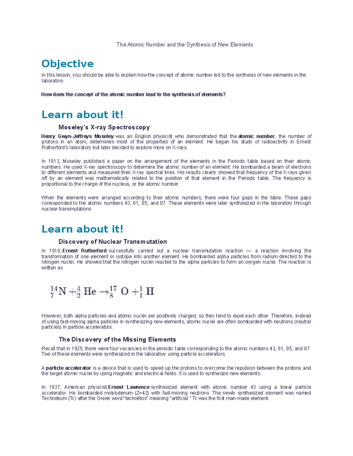 The Atomic Number And The Synthesis Of New Elements The Atomic Number And The Synthesis Of New