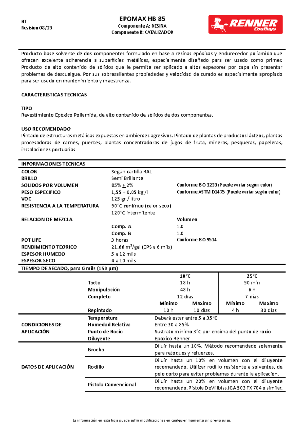 Ficha Técnica de Epomax HB 85 - HT - Revisión 08 - Studocu