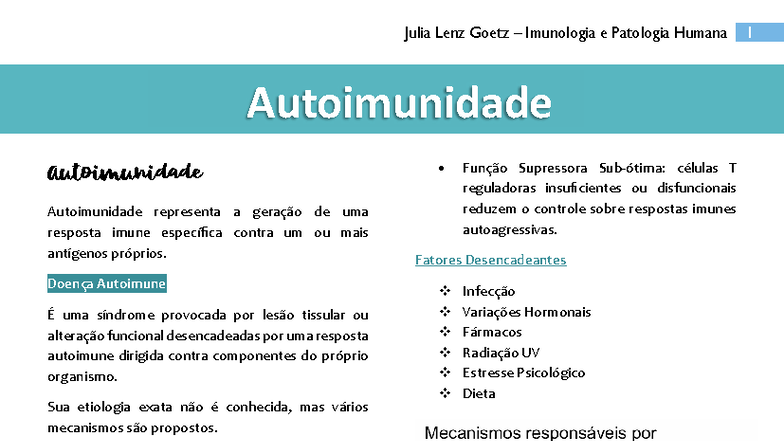 Resumo de Autoimunidade em Imunologia e Patologia Humana - Studocu