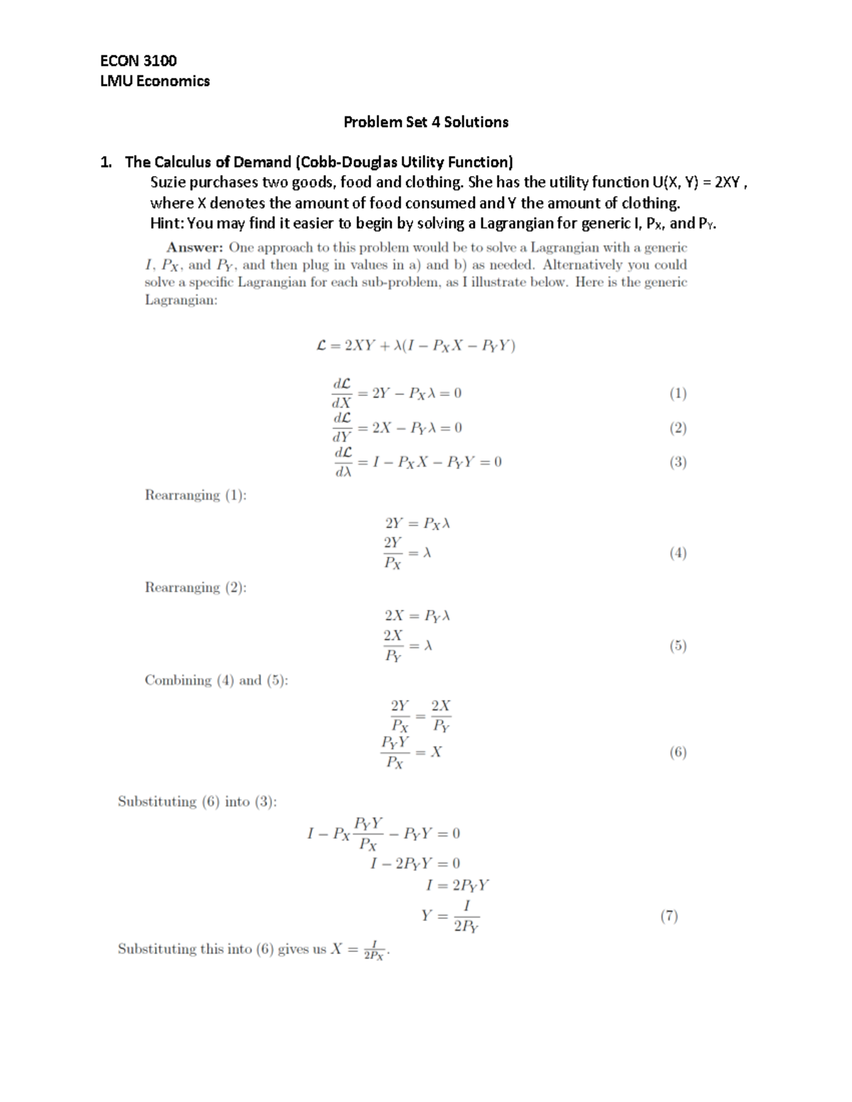 Problem Set 4 Solutions - LMU Economics Problem Set 4 Solutions 1. The ...
