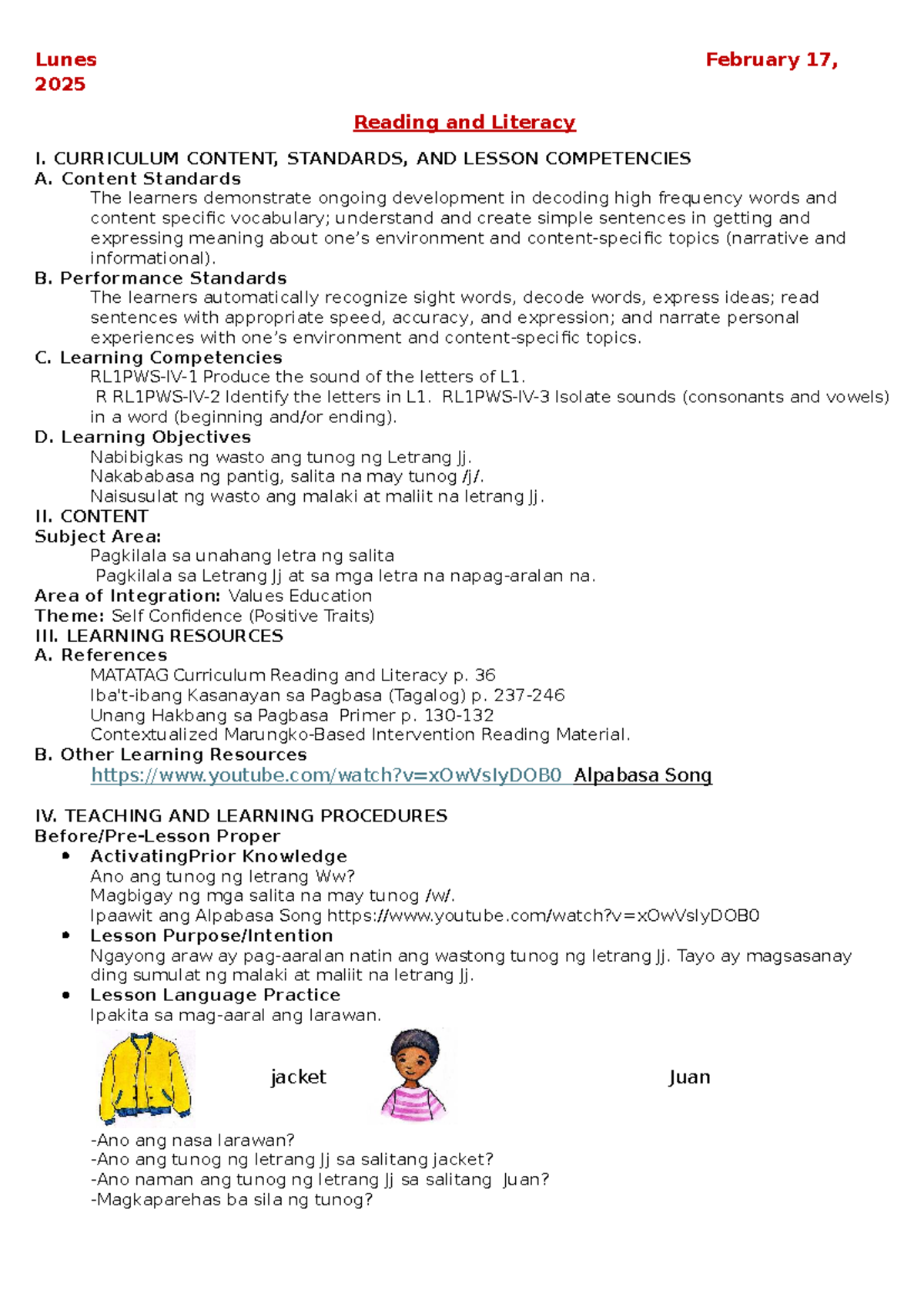 Q4W2 - Reading and Literacy I: Lesson on Letter Jj and Story ...