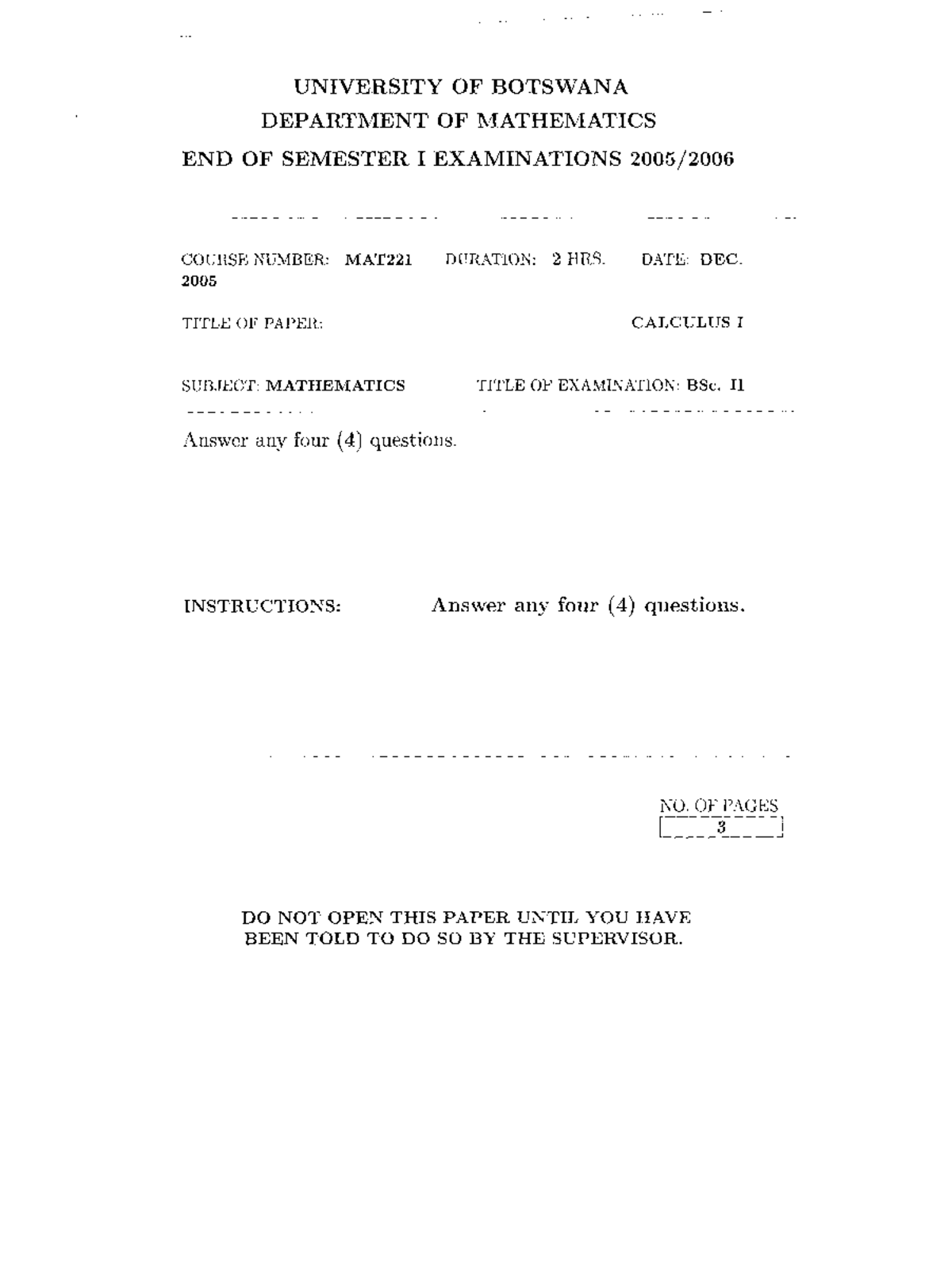 MAT221 End of Semester I Exam - Calculus I (Dec 2005) - Studocu