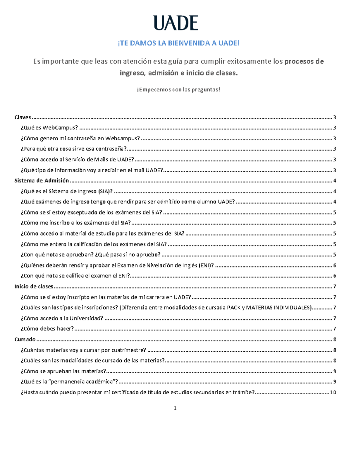 Guía de Ingreso UADE: Proceso de Admisión y Cursada 2023 - Studocu
