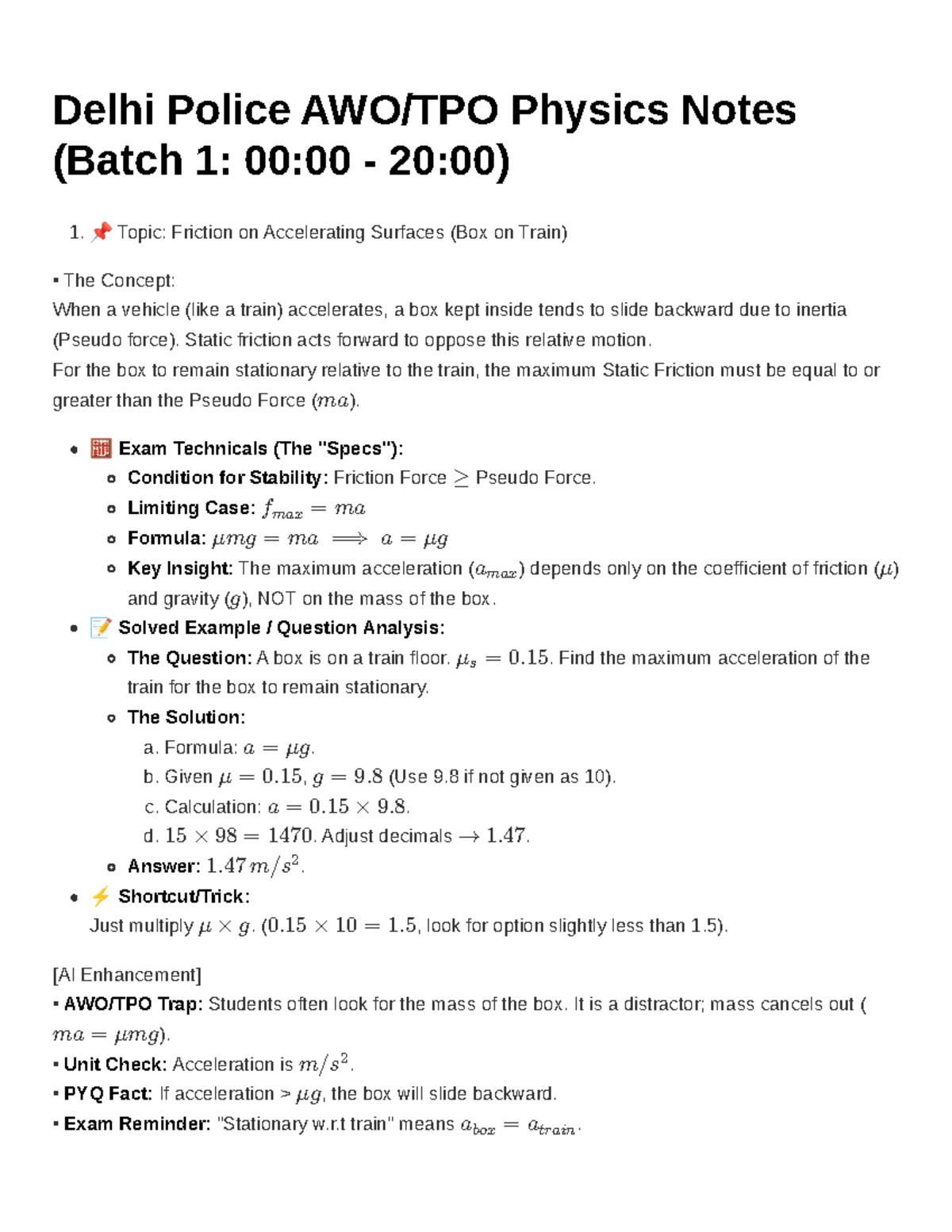 Delhi Police Physics Notes: Friction, Angular Momentum & Satellites ...