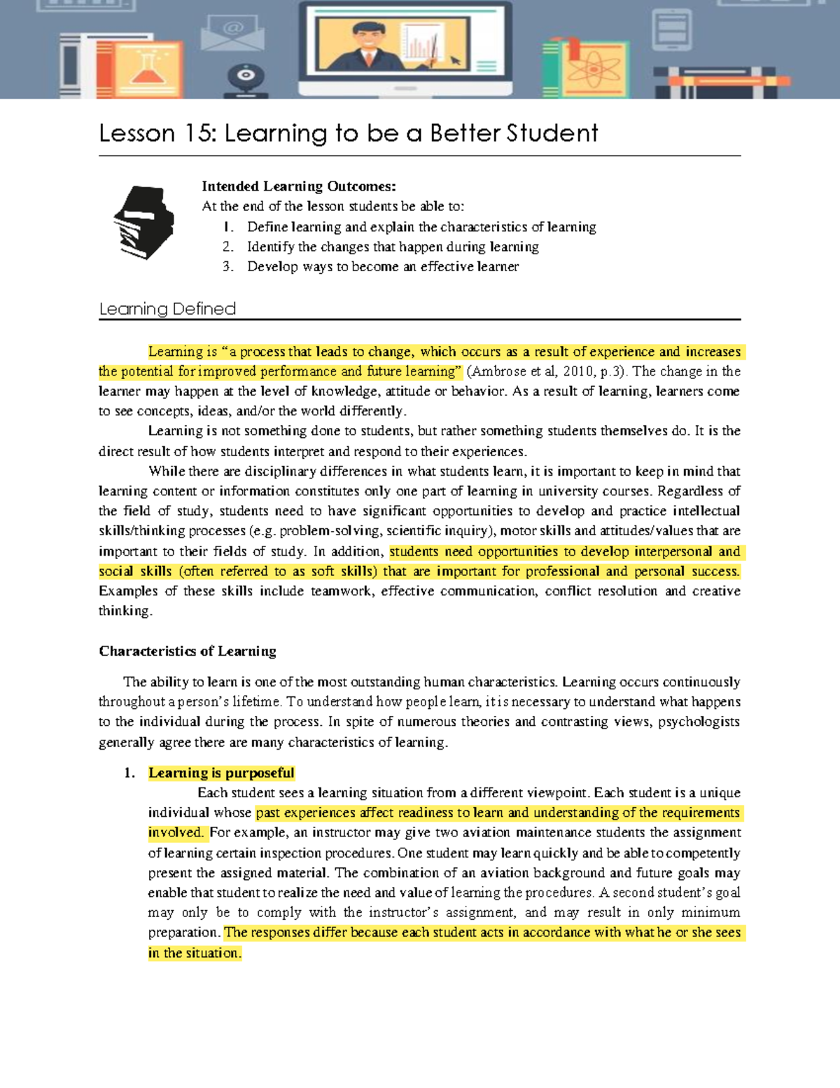 Lesson 15: Strategies for Becoming a Better Student - Studocu