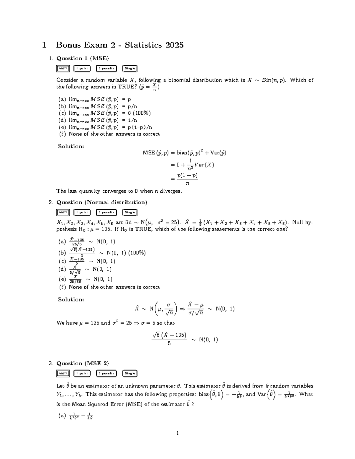 Statistics Bonus Exam 2 Correction 2025 - Studocu
