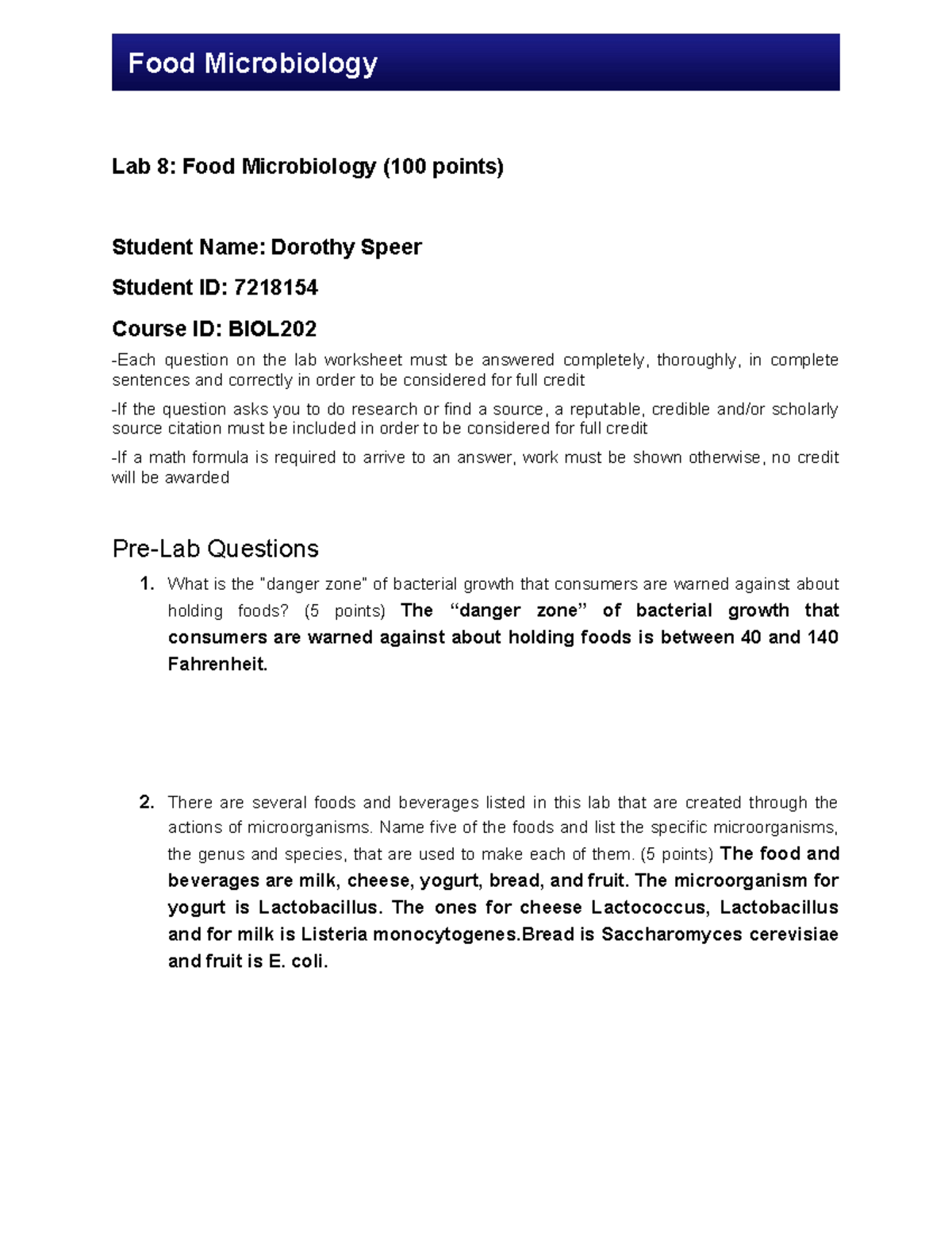 Lab 8: Food Microbiology Study Guide for BIOL Course - Studocu