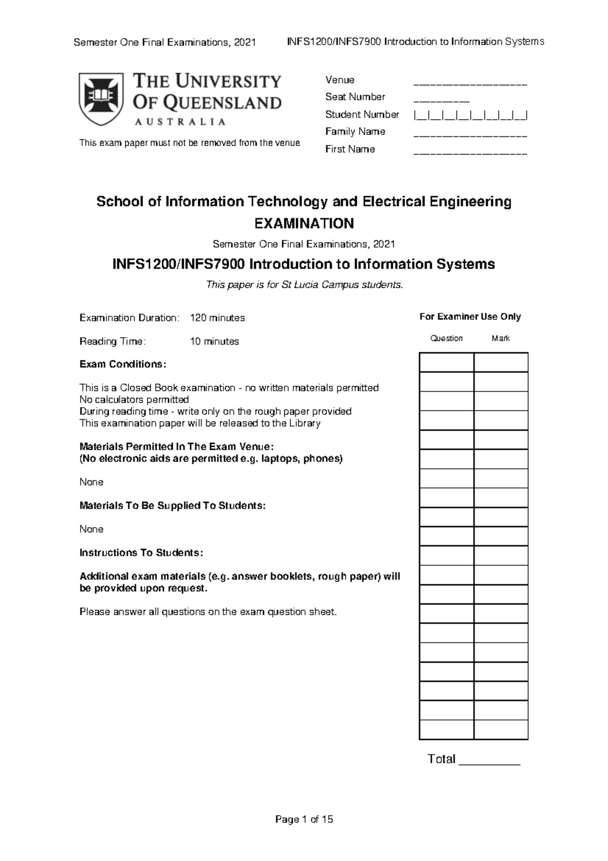S1 - 2021 Final Exam Practice: Introduction to Information Systems ...