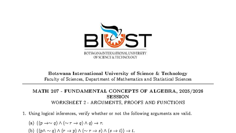 MATH 207 Worksheet 2 - Arguments, Proofs, and Functions - Studocu