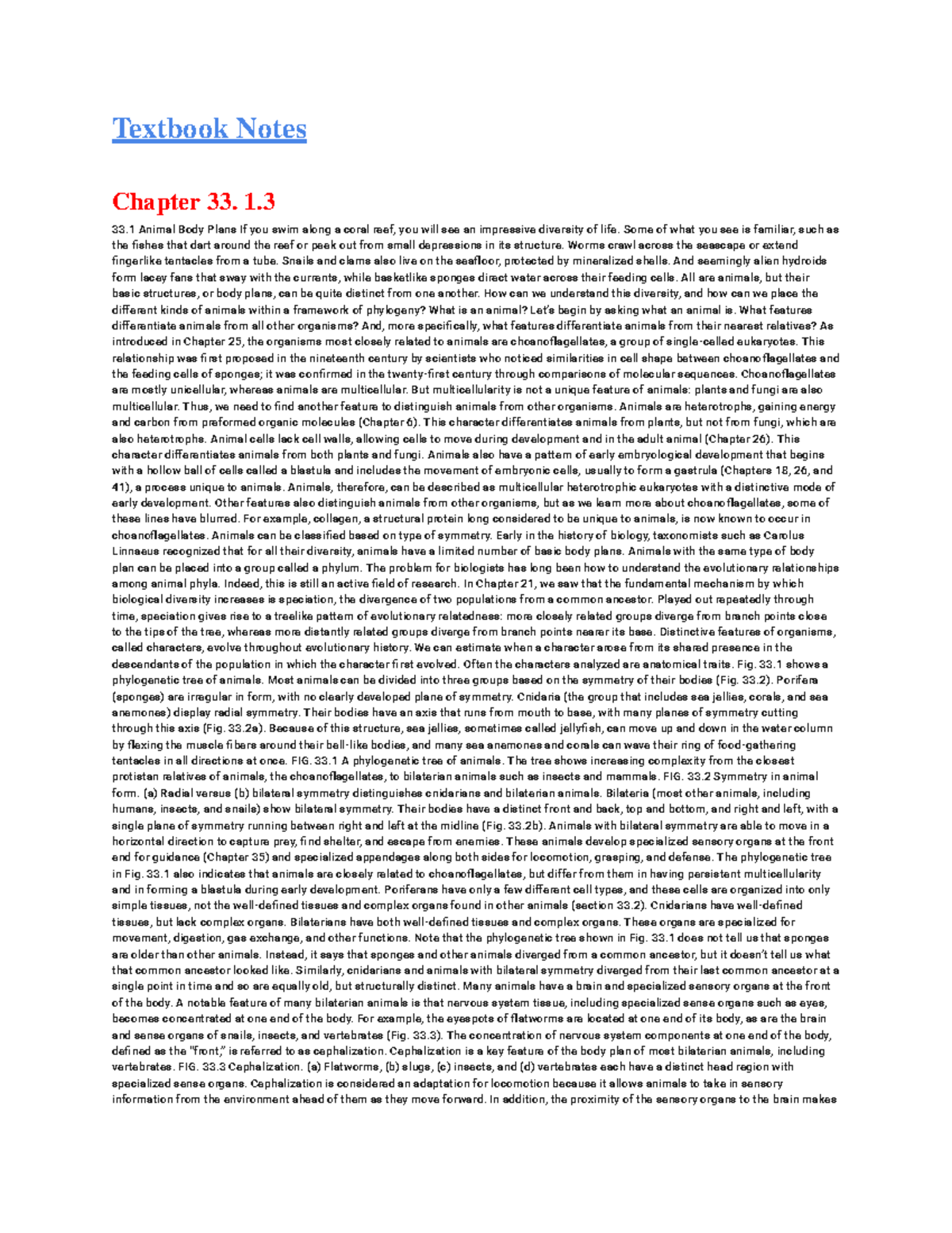 Chapter 33: Animal Body Plans - Textbook Notes - Studocu